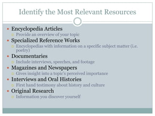 Locating resources | PPTX | Databases | Computer Software and Applications