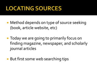 Locating sources | PPTX | Search | Internet