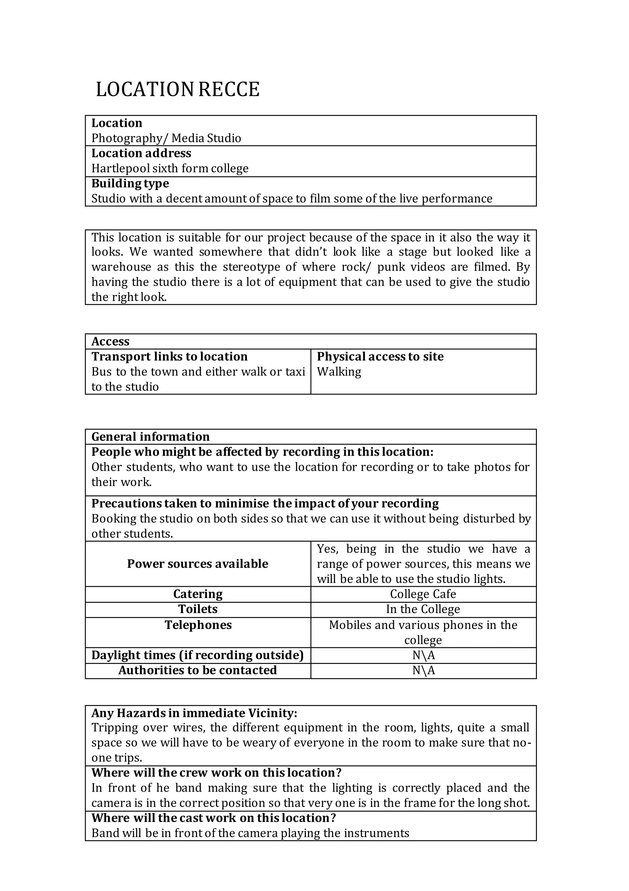 Location Recce | DOCX | Technology & Computing