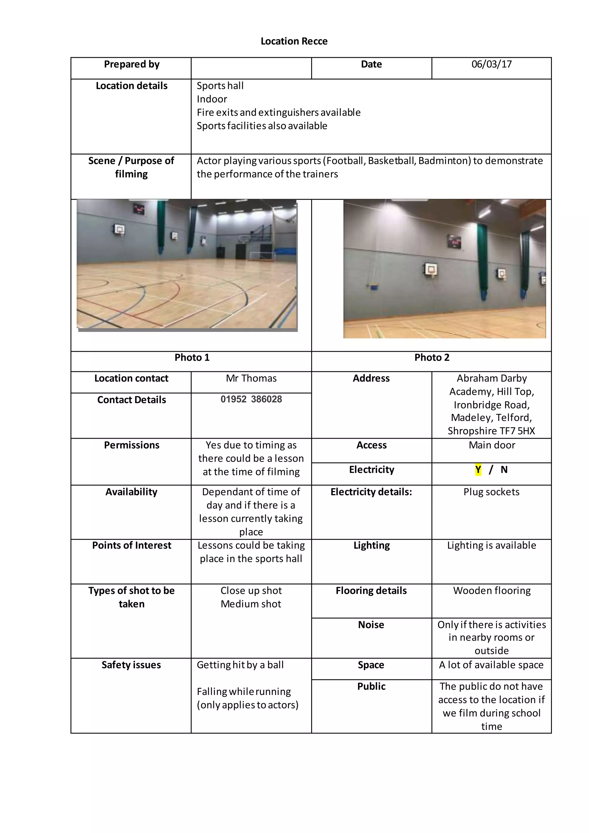 Location recce | DOCX