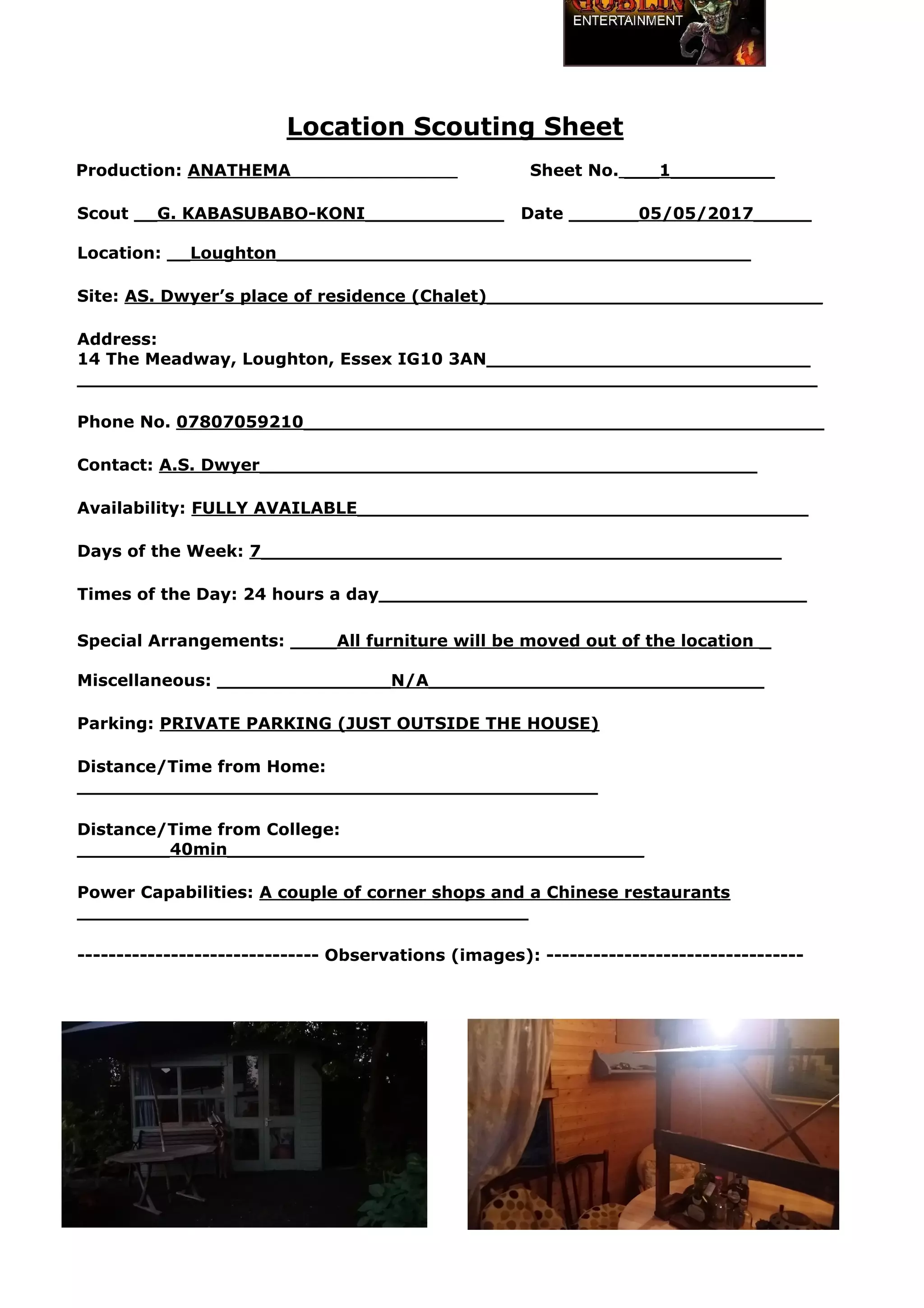 Location scout-form sammyschalet | PDF