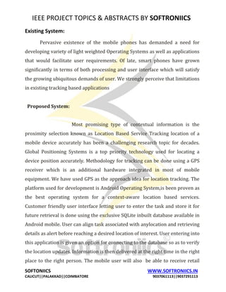IEEE PROJECT TOPICS & ABSTRACTS BY SOFTRONIICS | PDF