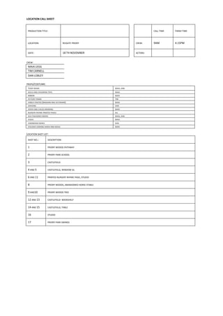 Location call sheet | PDF