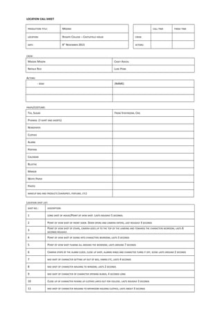 Location Call Sheet Template | DOC