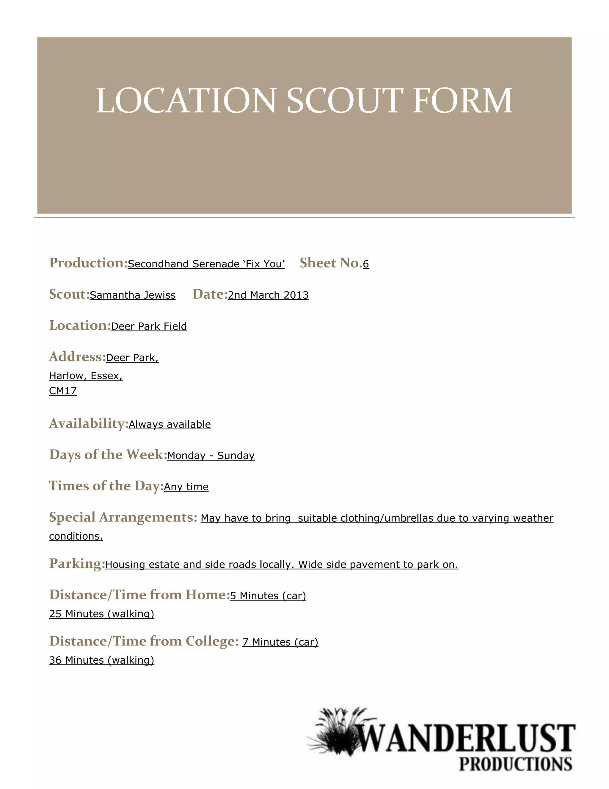 Location form deer park | DOCX