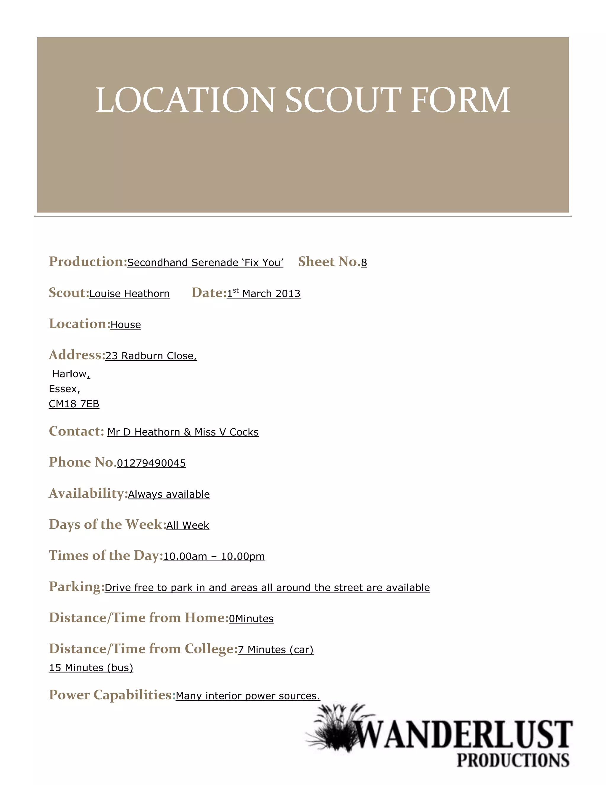 Location form radburn close | DOCX