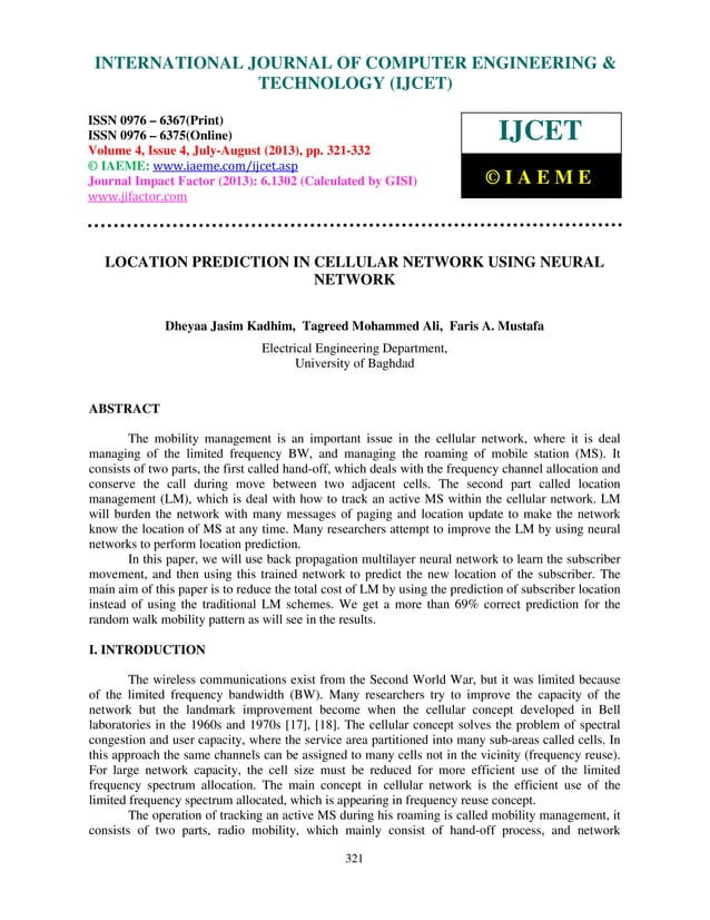 Location Predictionin Cellular Network Using Neural Network Pdf