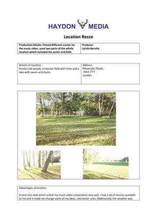 Location recce | DOCX | Video Production | Content Production