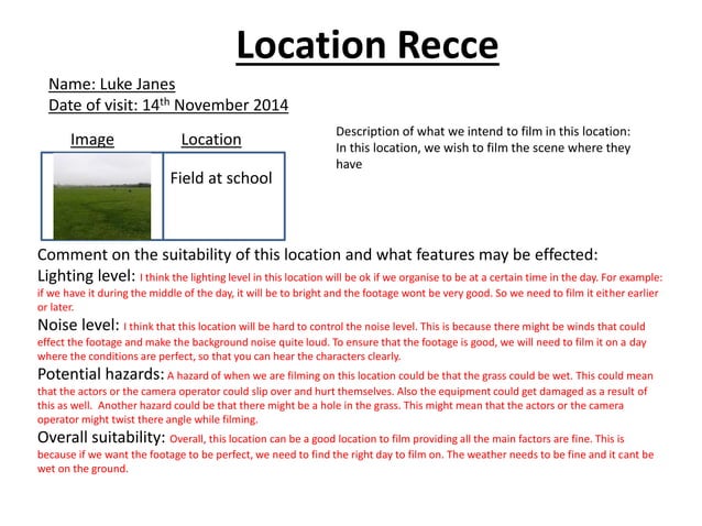 Location recce | PPTX | Video Production | Content Production