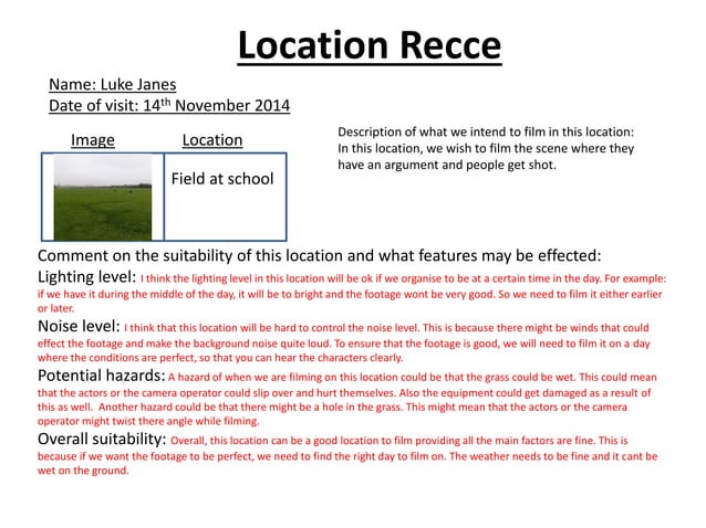 Location recce | PPTX | Video Production | Content Production