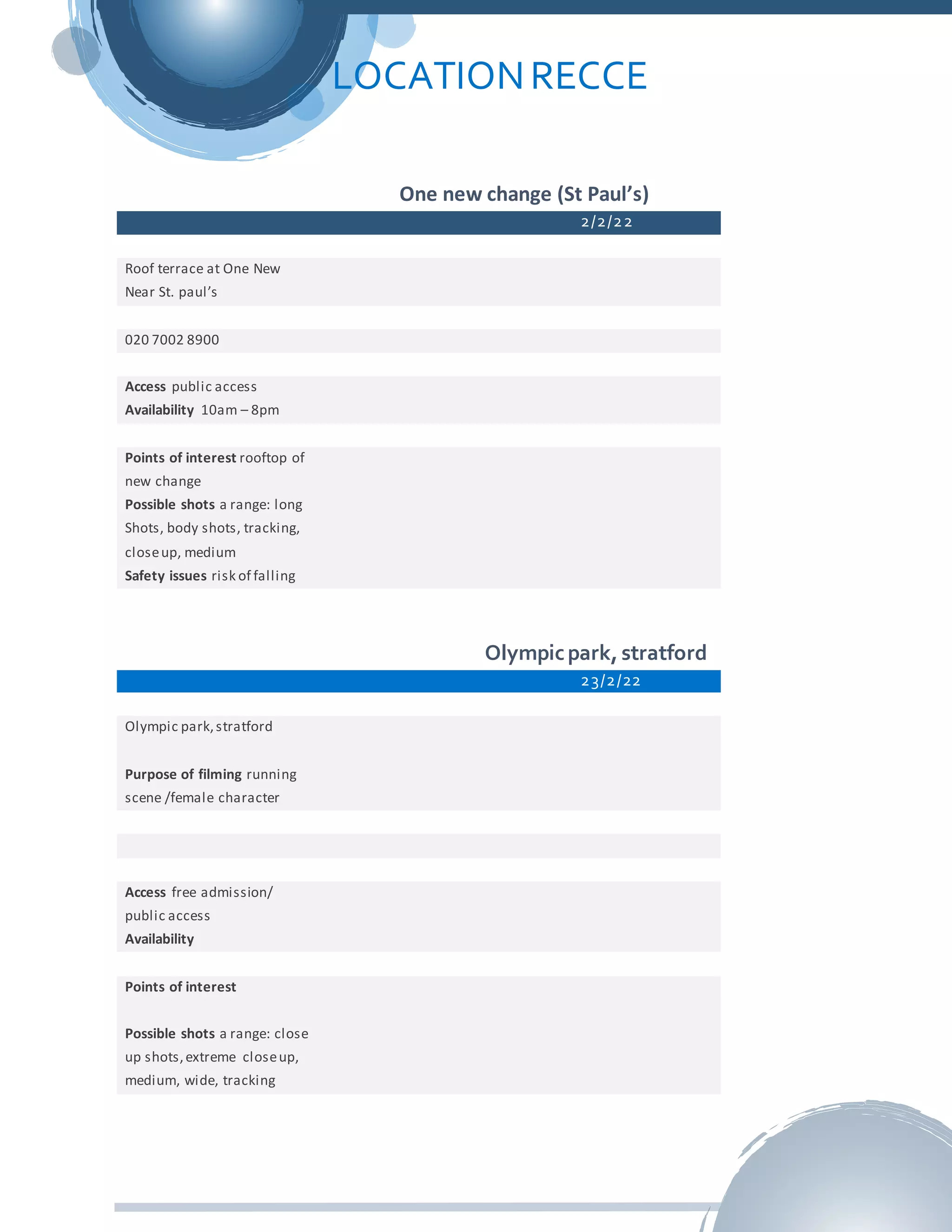 Location recce | PDF