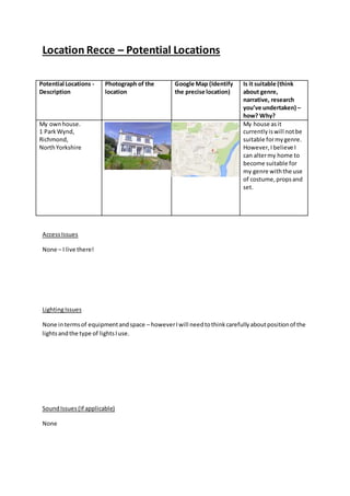 Location recce - My House | PDF