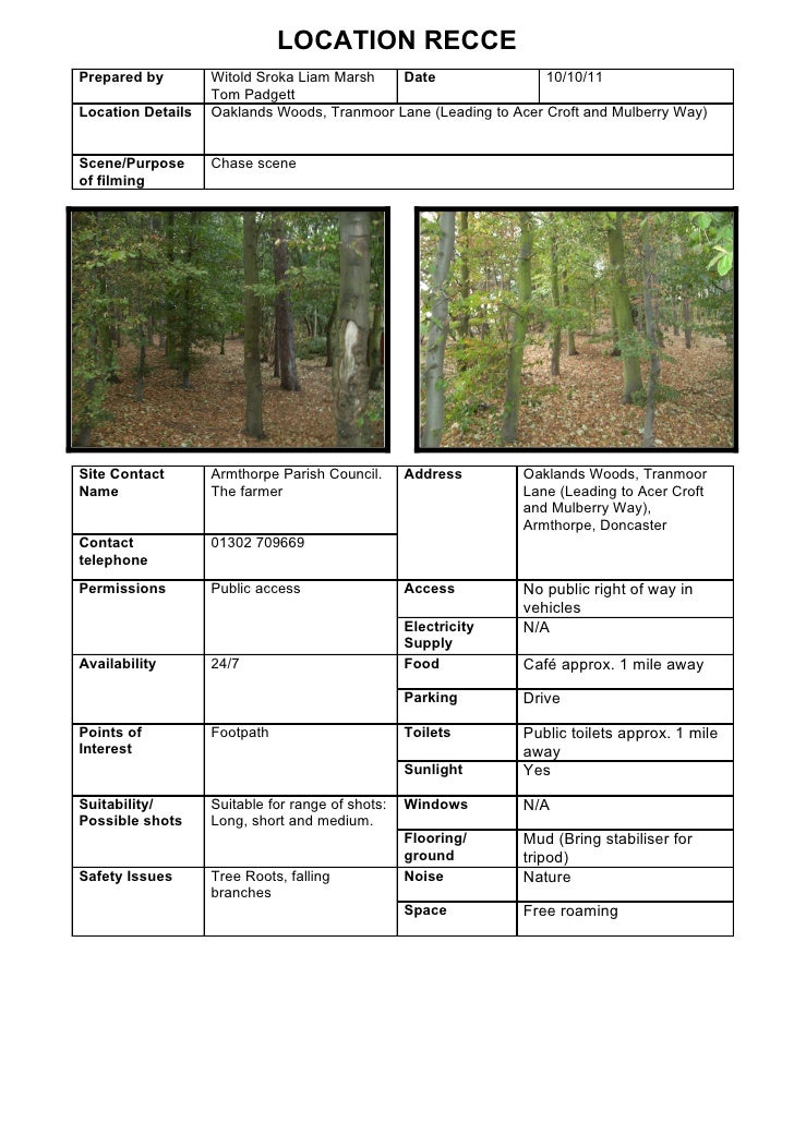 Location recce woods