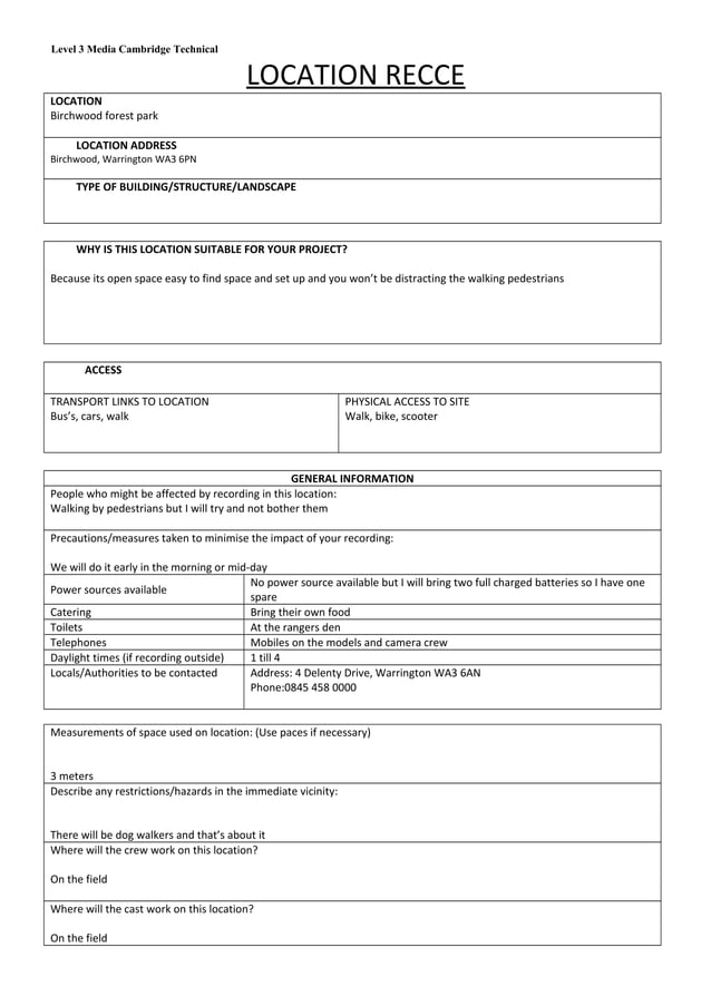 Location recce 1 | PDF