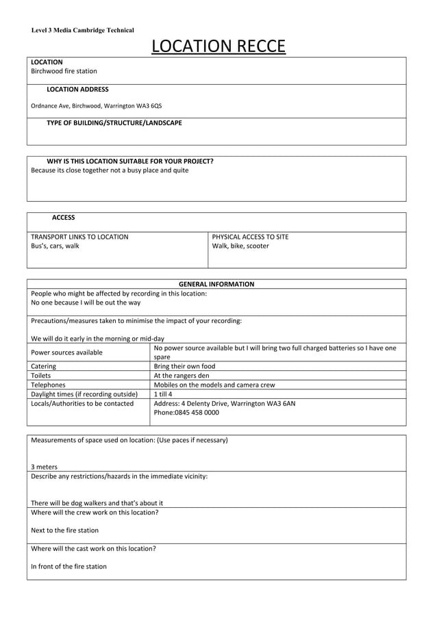 Location recce 2 | PDF