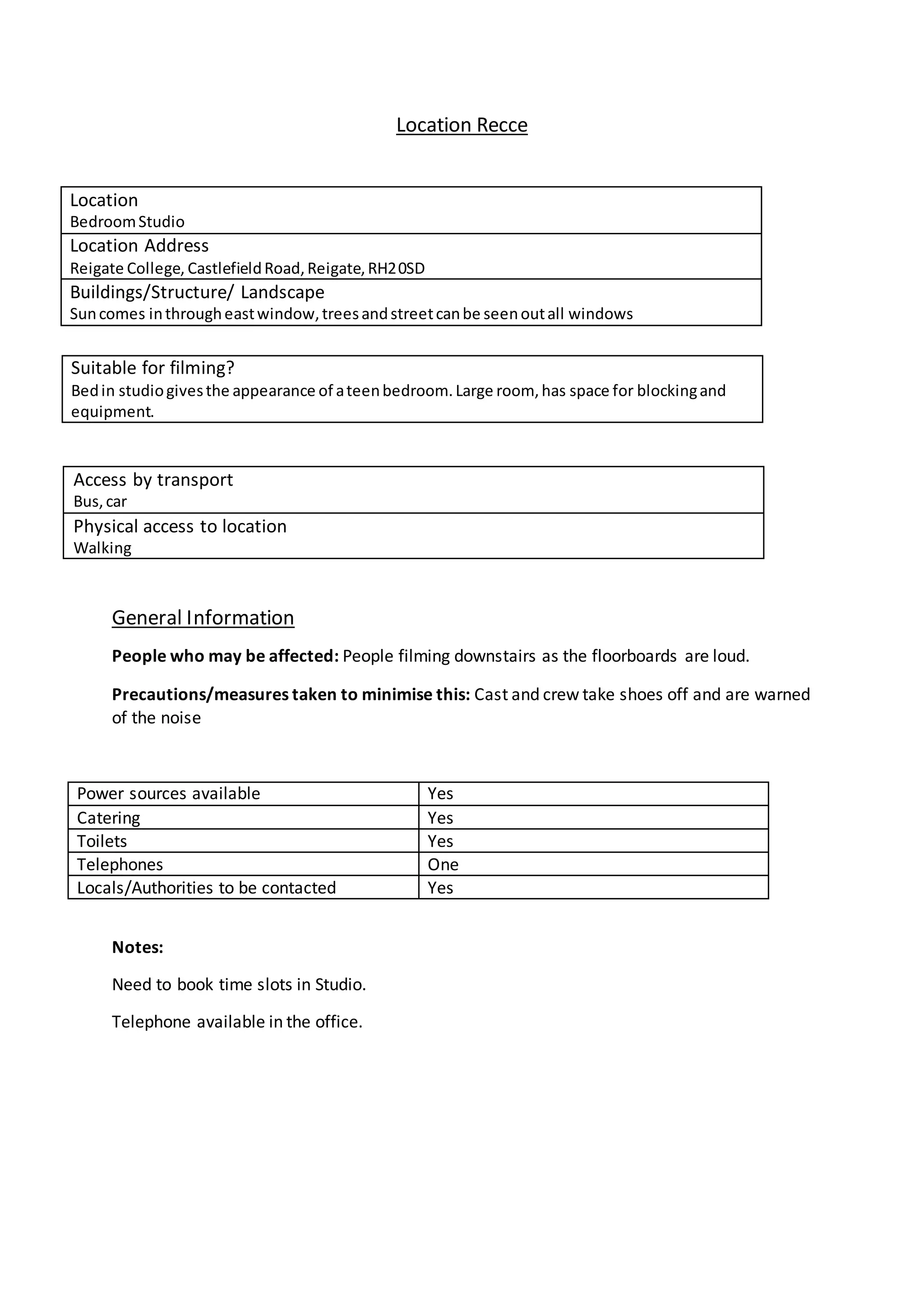 Location recce 2 | DOCX