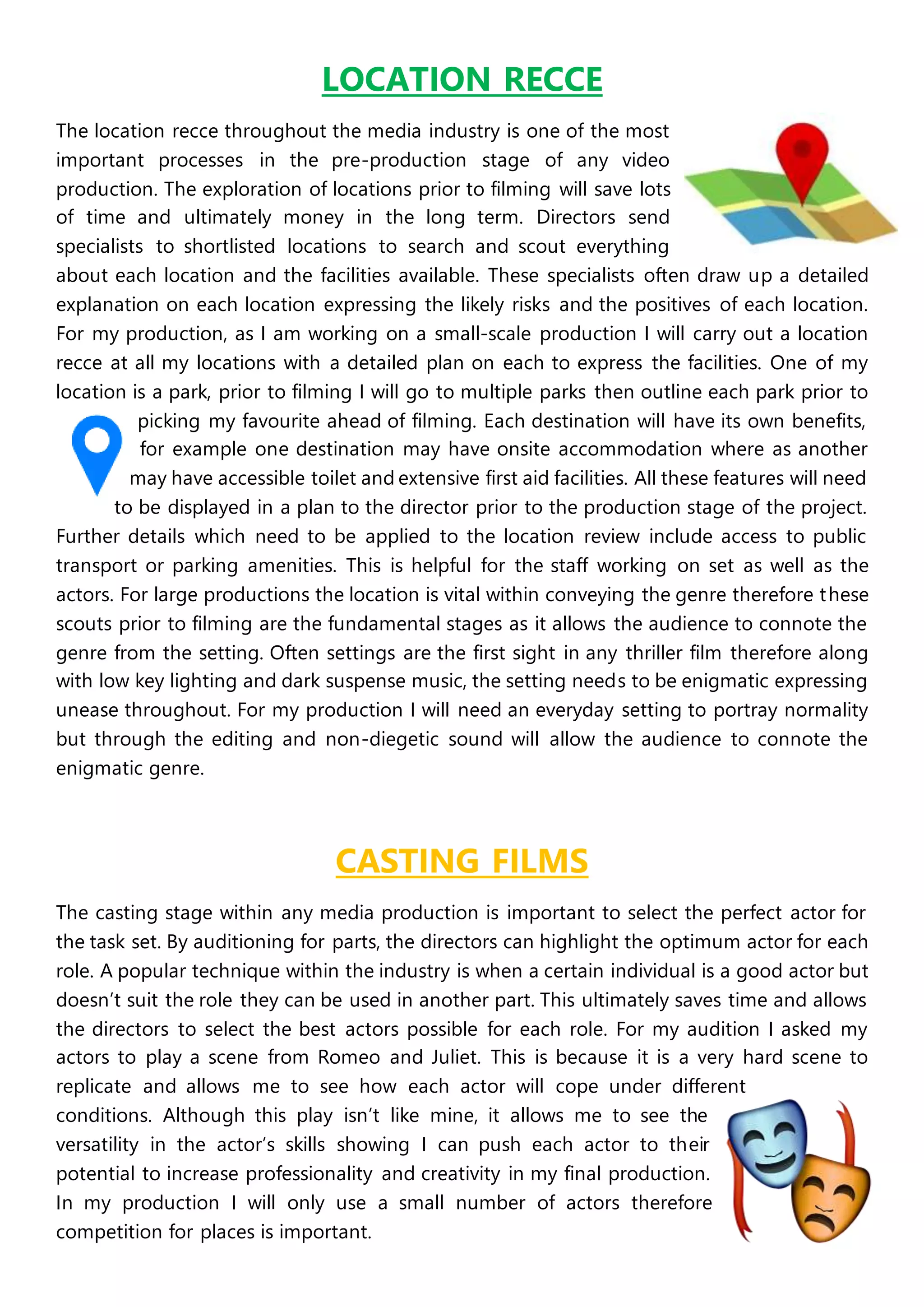 Location recce + casting films | DOCX