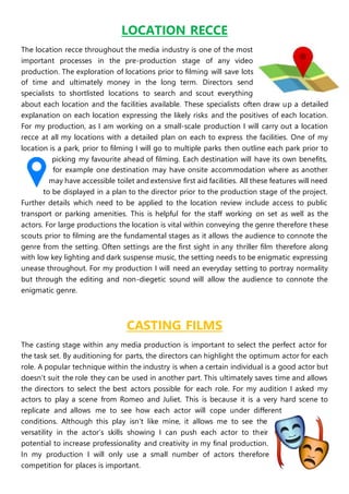 Location recce + casting films | PDF