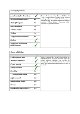 Location Recce Checklist | DOCX