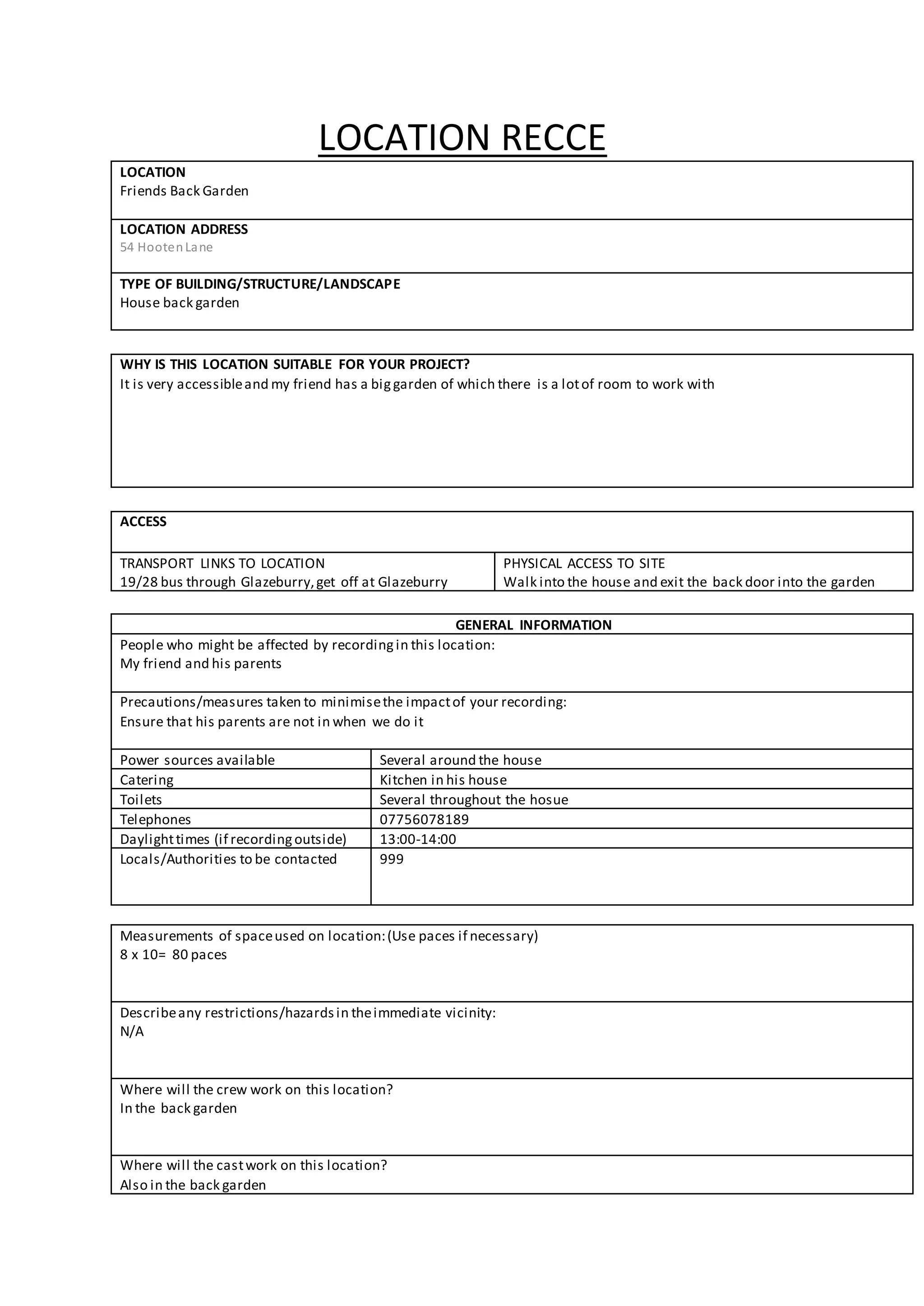 Location recce garden | DOCX | Landscaping | Home & Garden