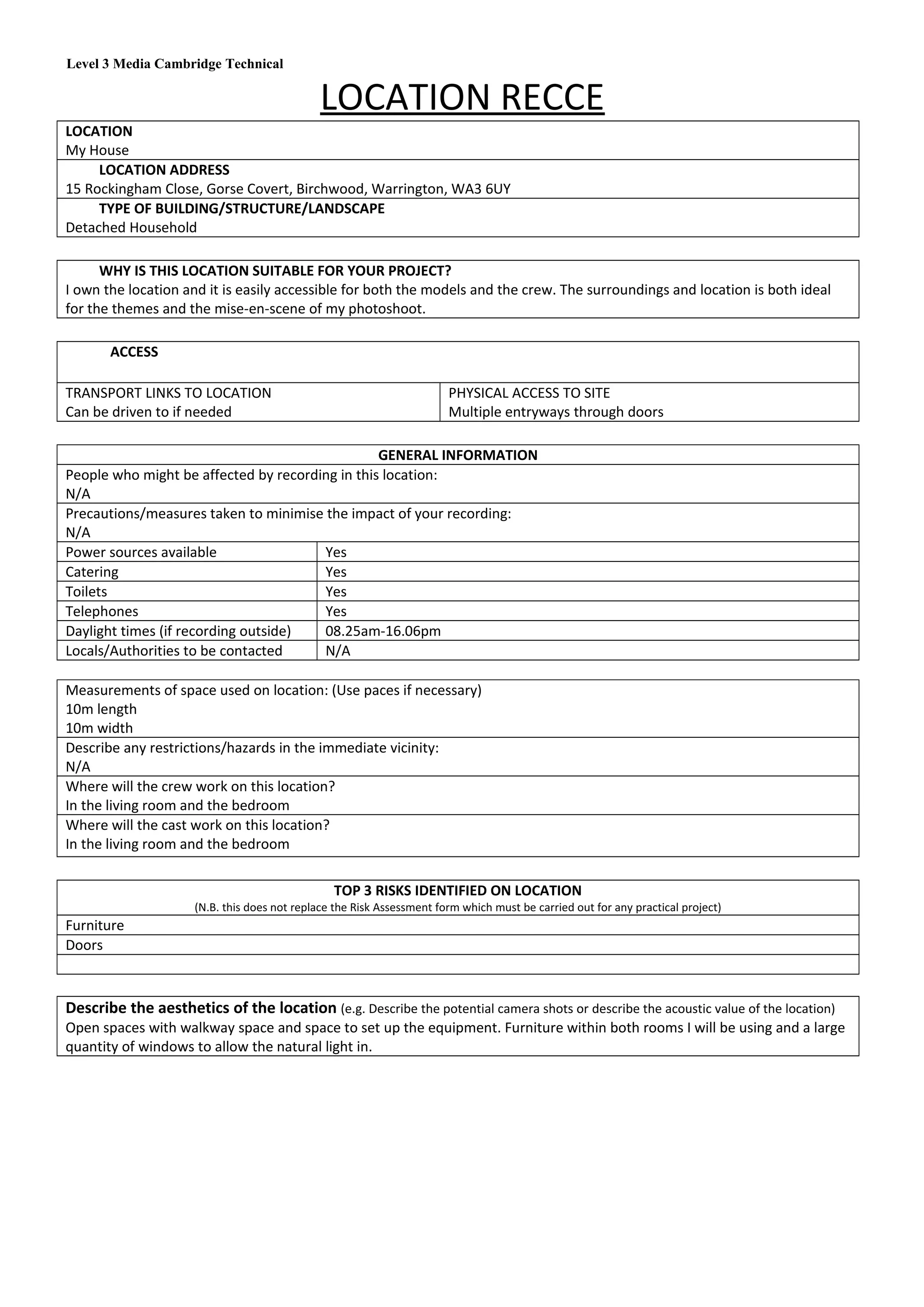 Location Recce (house) | PDF