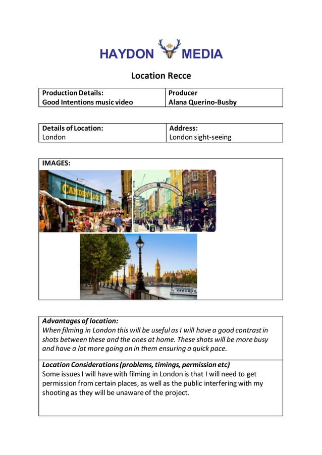 Location recce london | DOCX