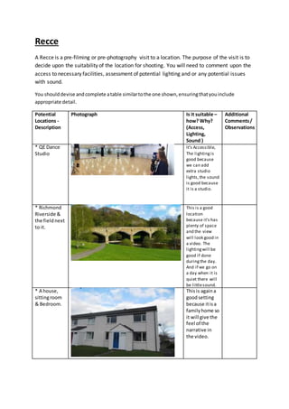 Location recce my own idea | PDF