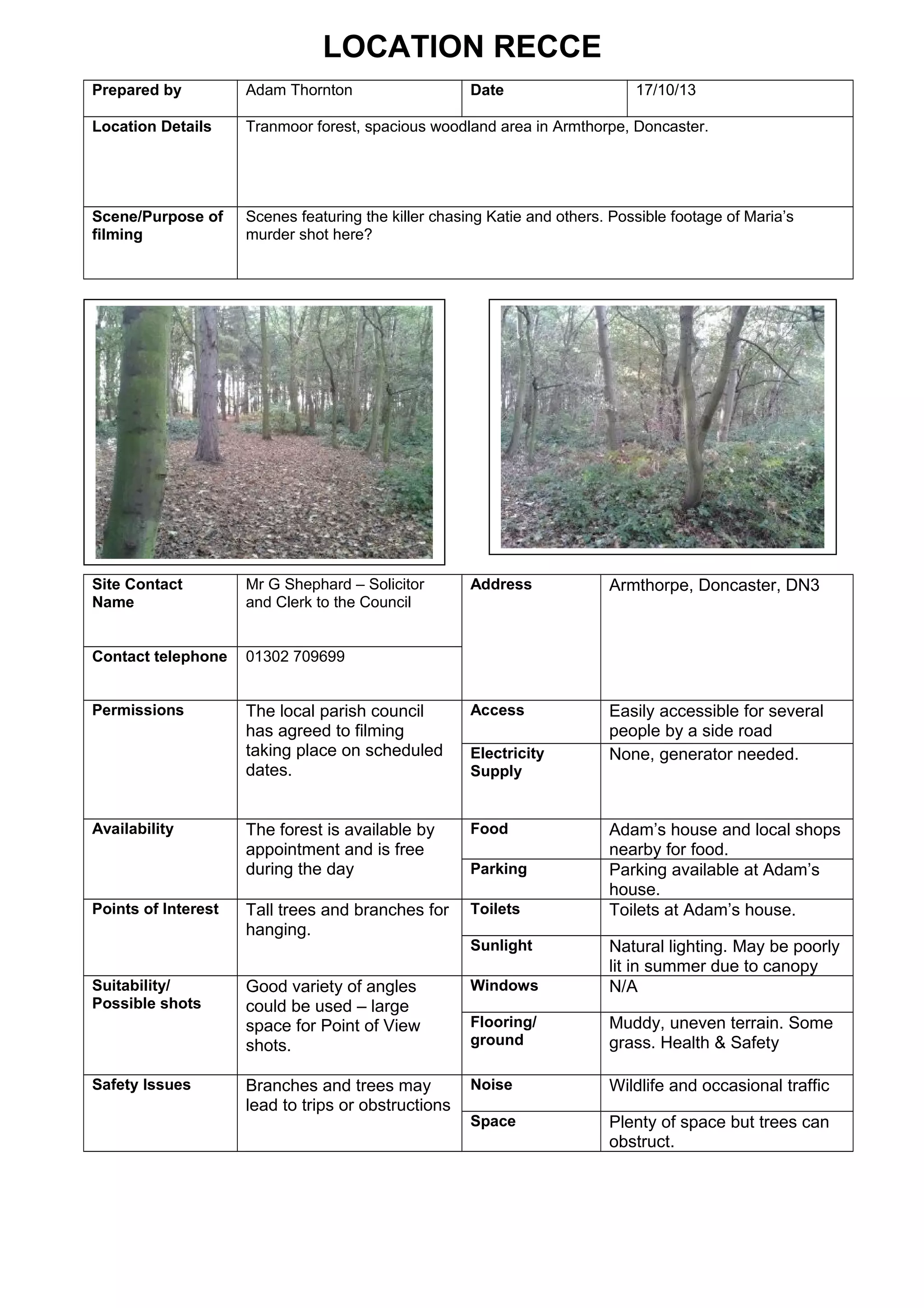 Location recces | DOC