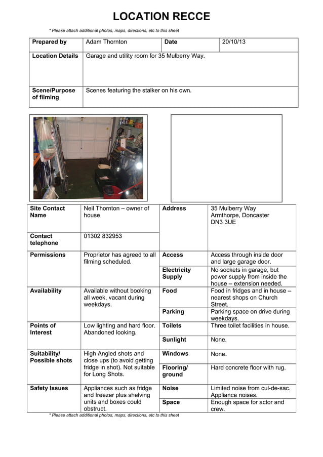 Location recces | DOC | Home Appliances | Home & Garden