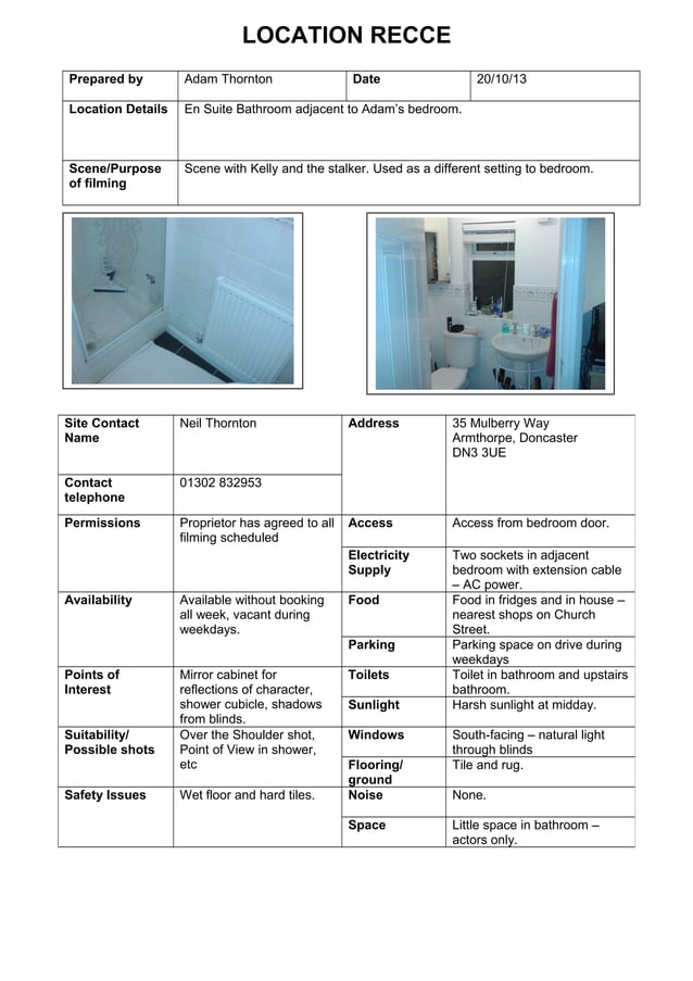 Location recces | DOC | Home Appliances | Home & Garden