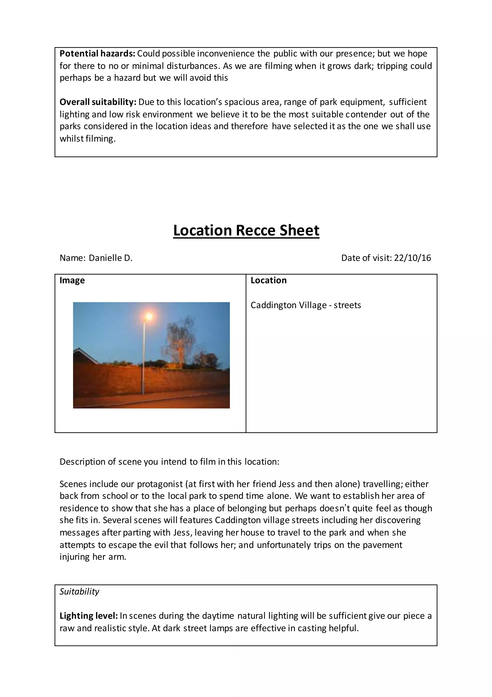 Location recce sheet | DOCX