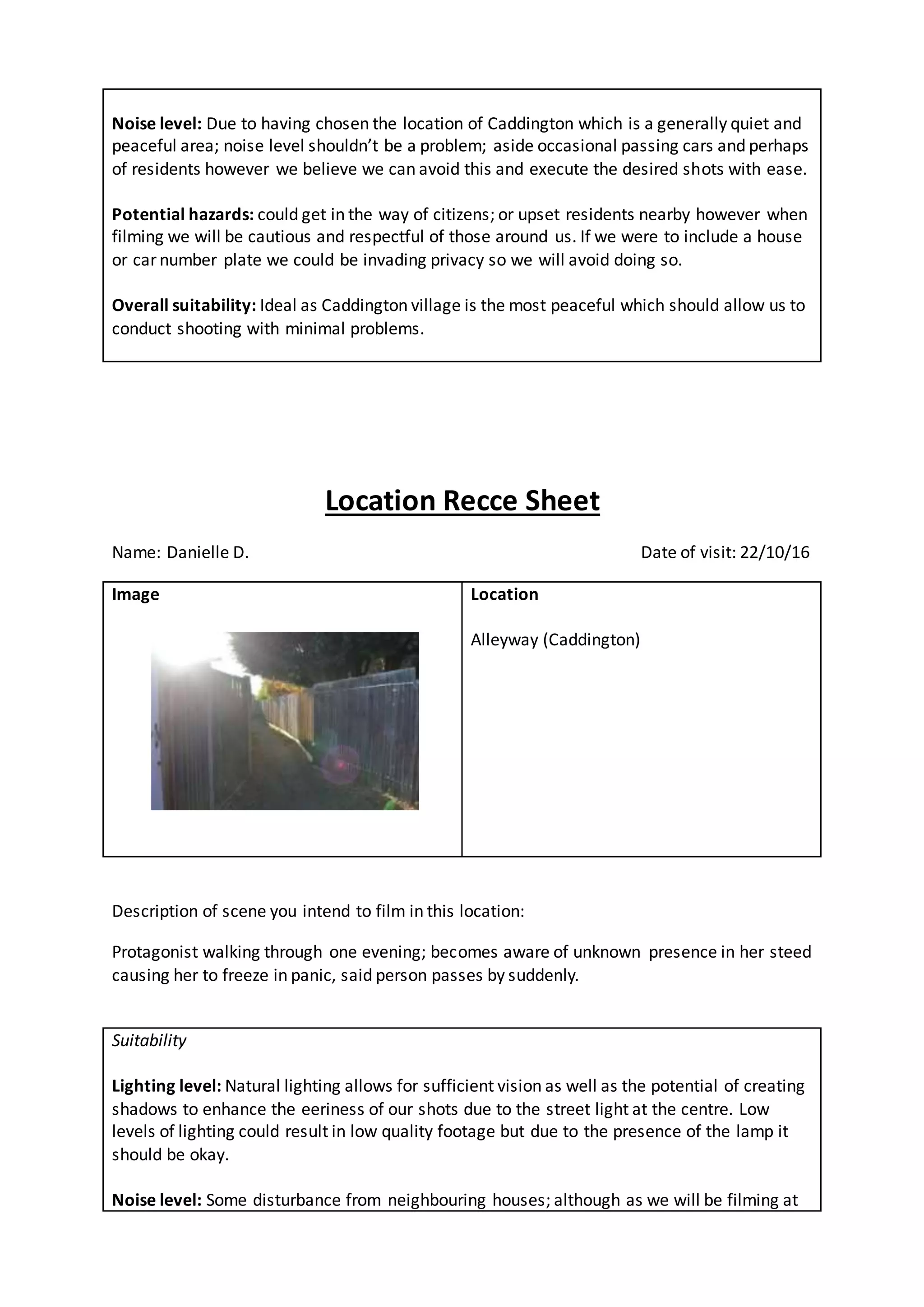 Location recce sheet | DOCX