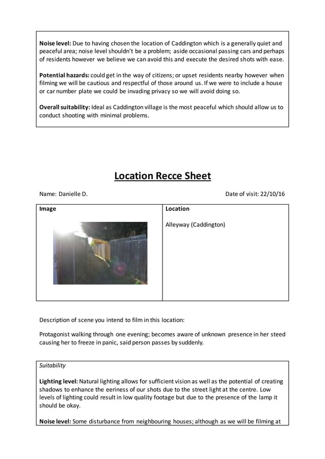 Location recce sheet | PDF