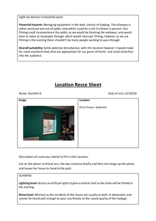Location recce sheet | DOCX | Video Production | Content Production