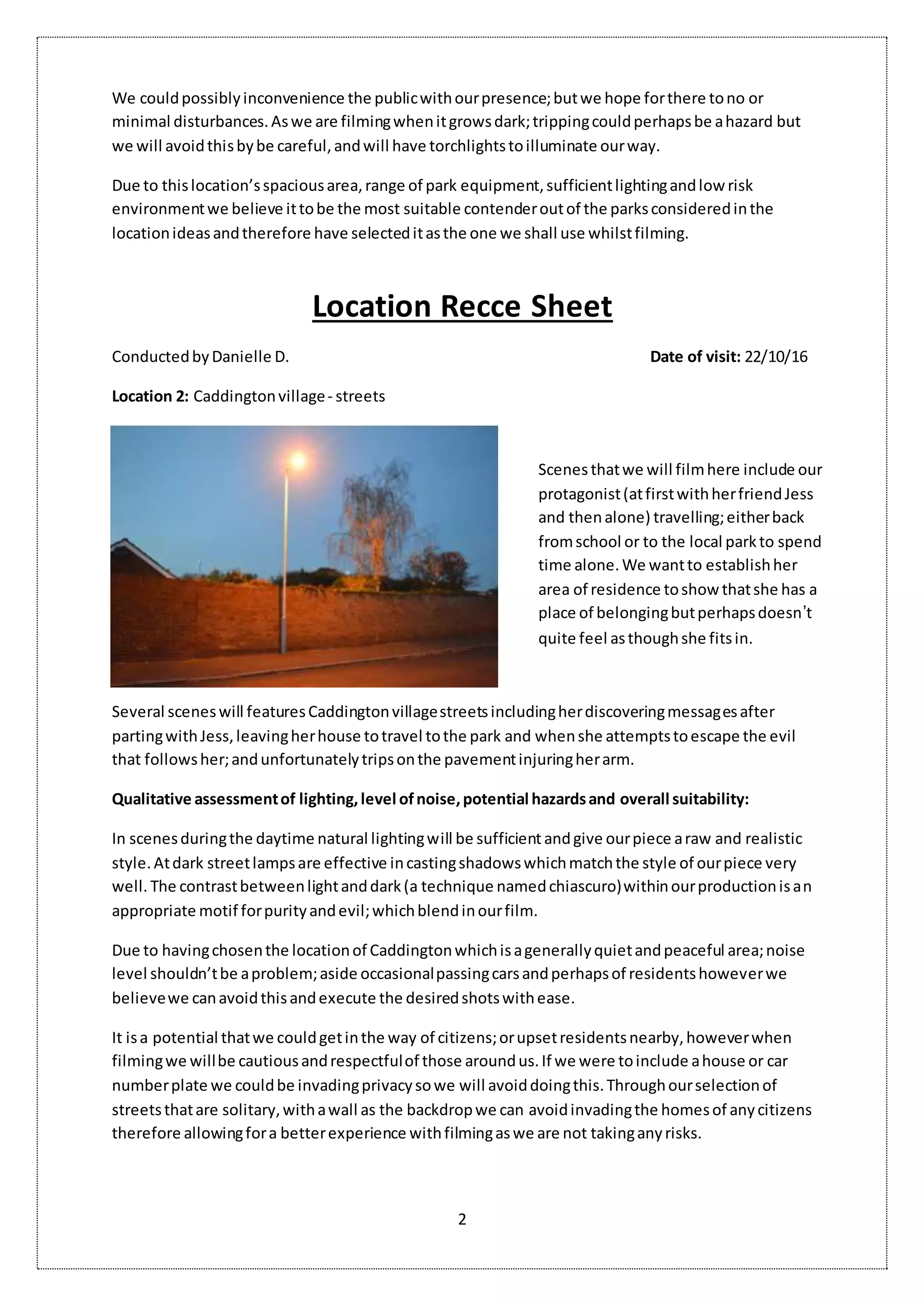 Location recce sheet | PDF