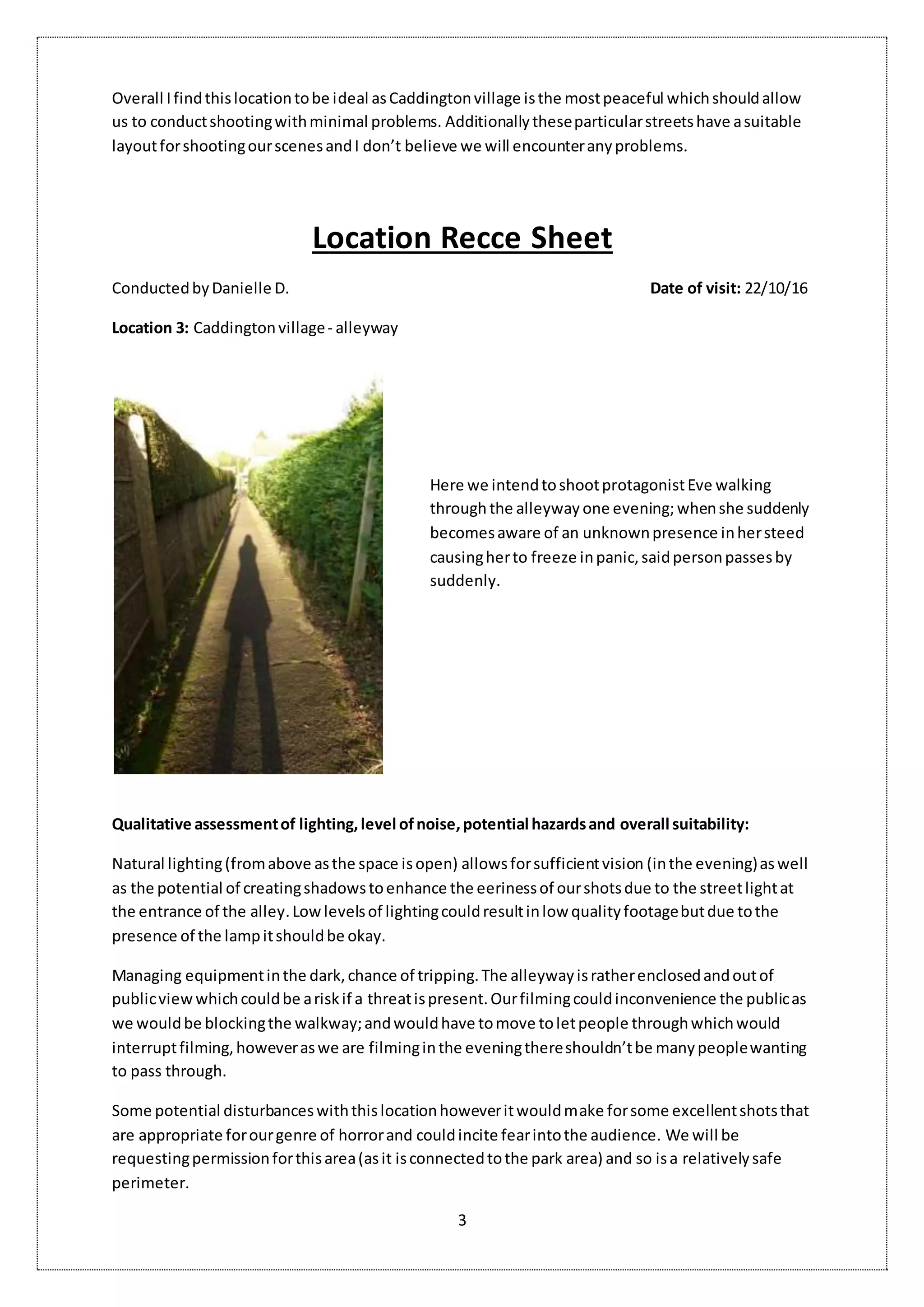 Location recce sheet | PDF