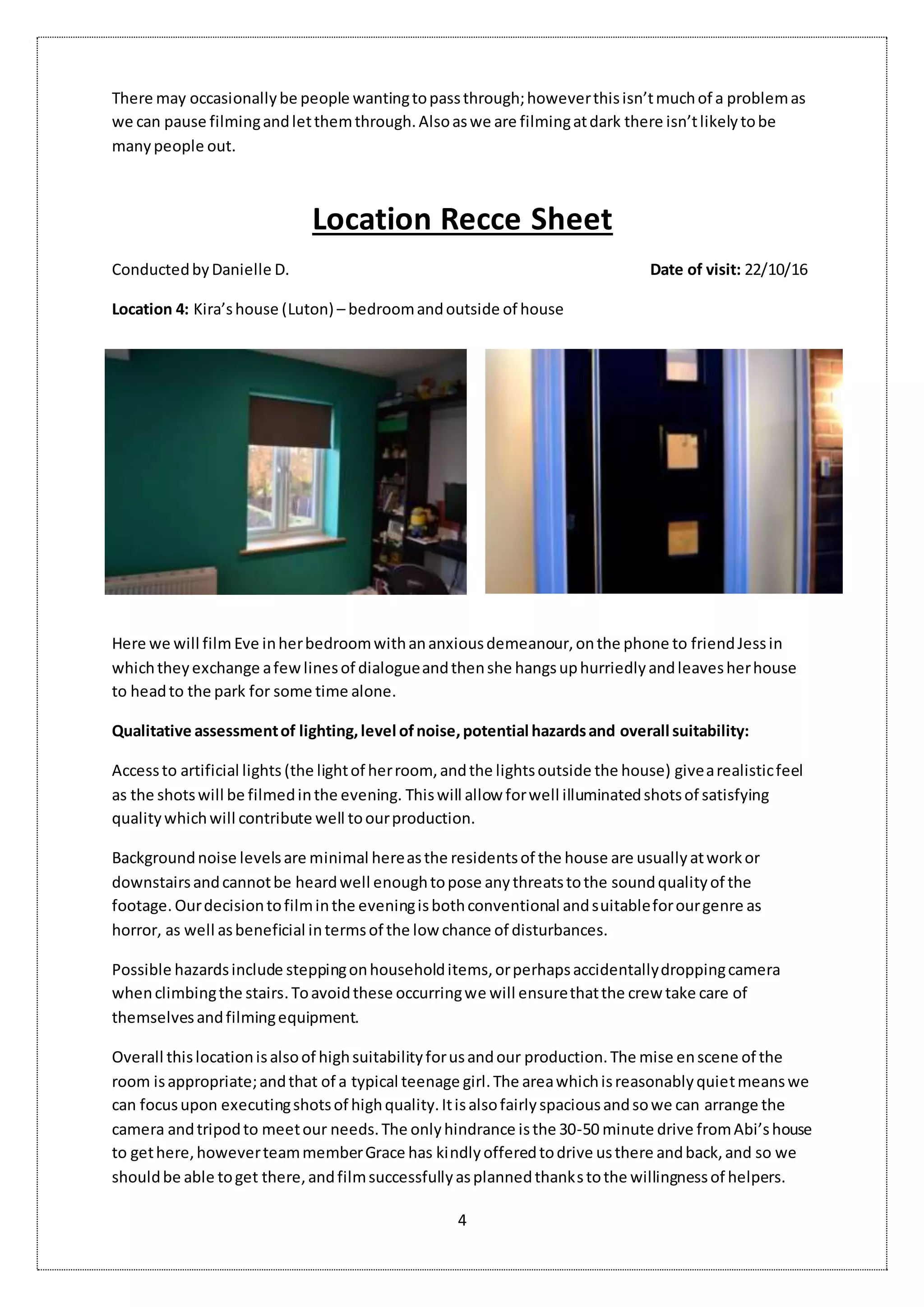 Location recce sheet | PDF