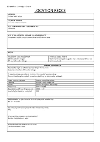 Location recce sports | DOCX