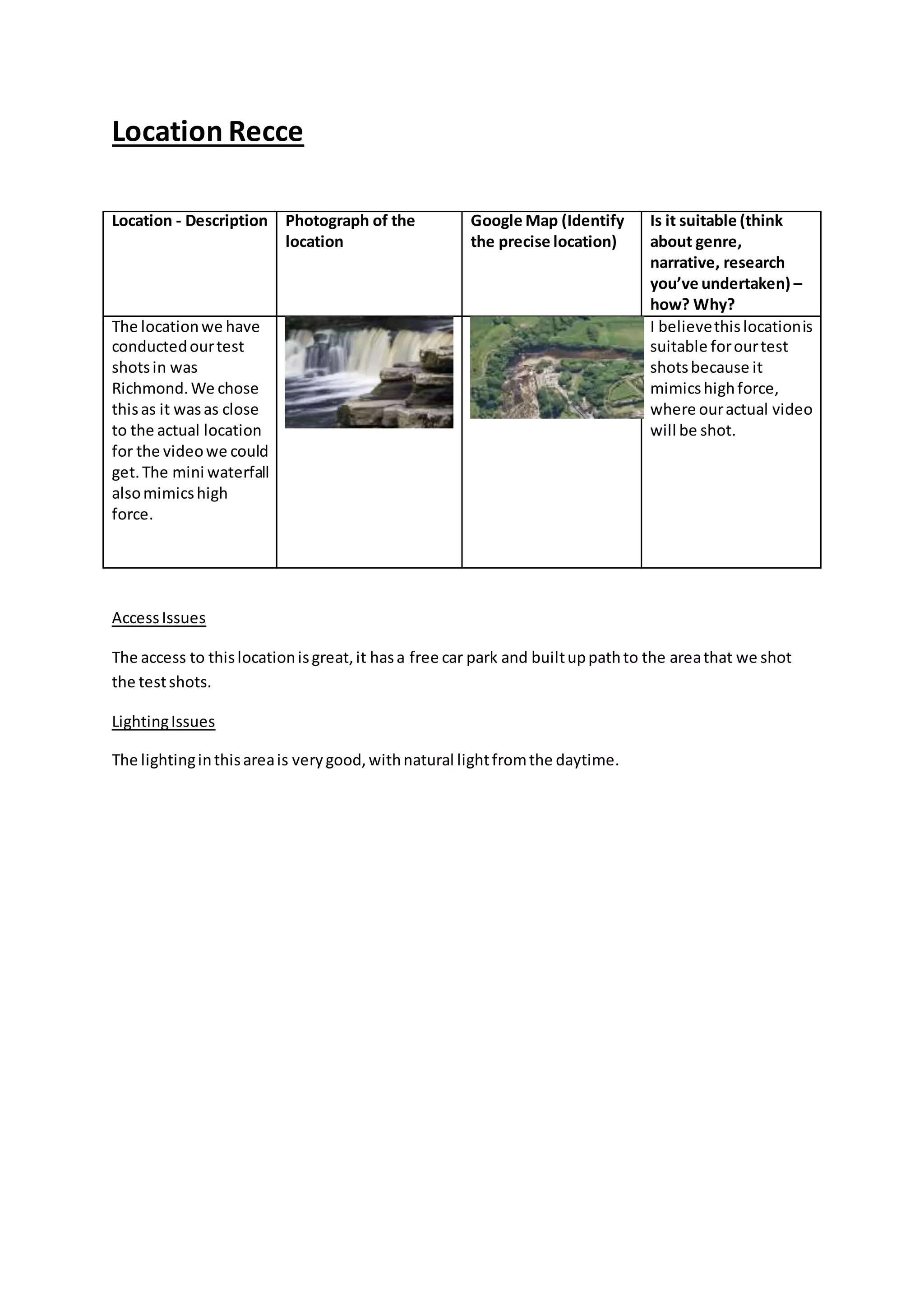 Location recce template | DOCX
