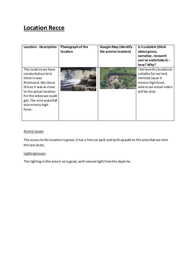 Location recce template