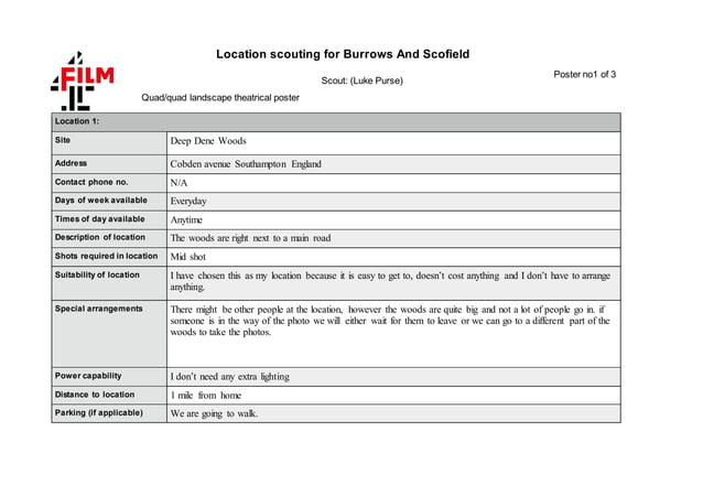 Location recce template | PPT