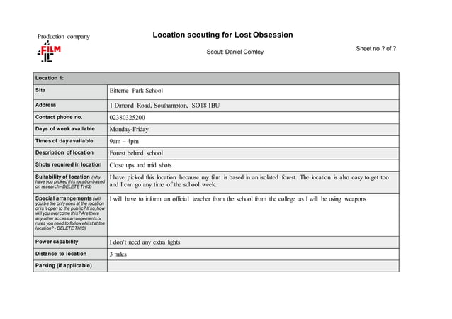 Location recce template | PPT