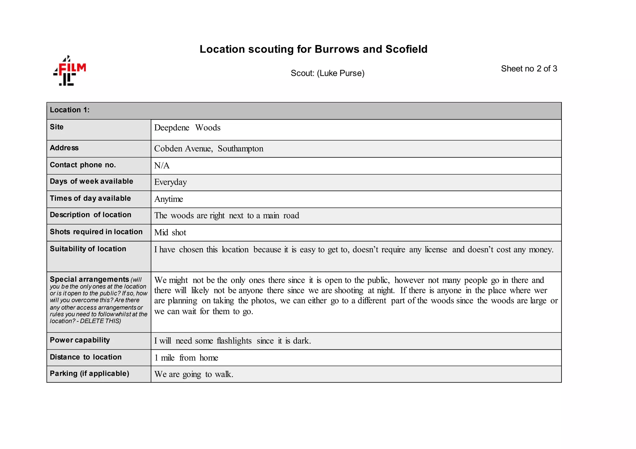 Location recce template 2 | PPT