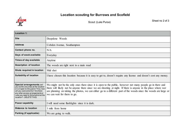 Location recce template 2 | PPT