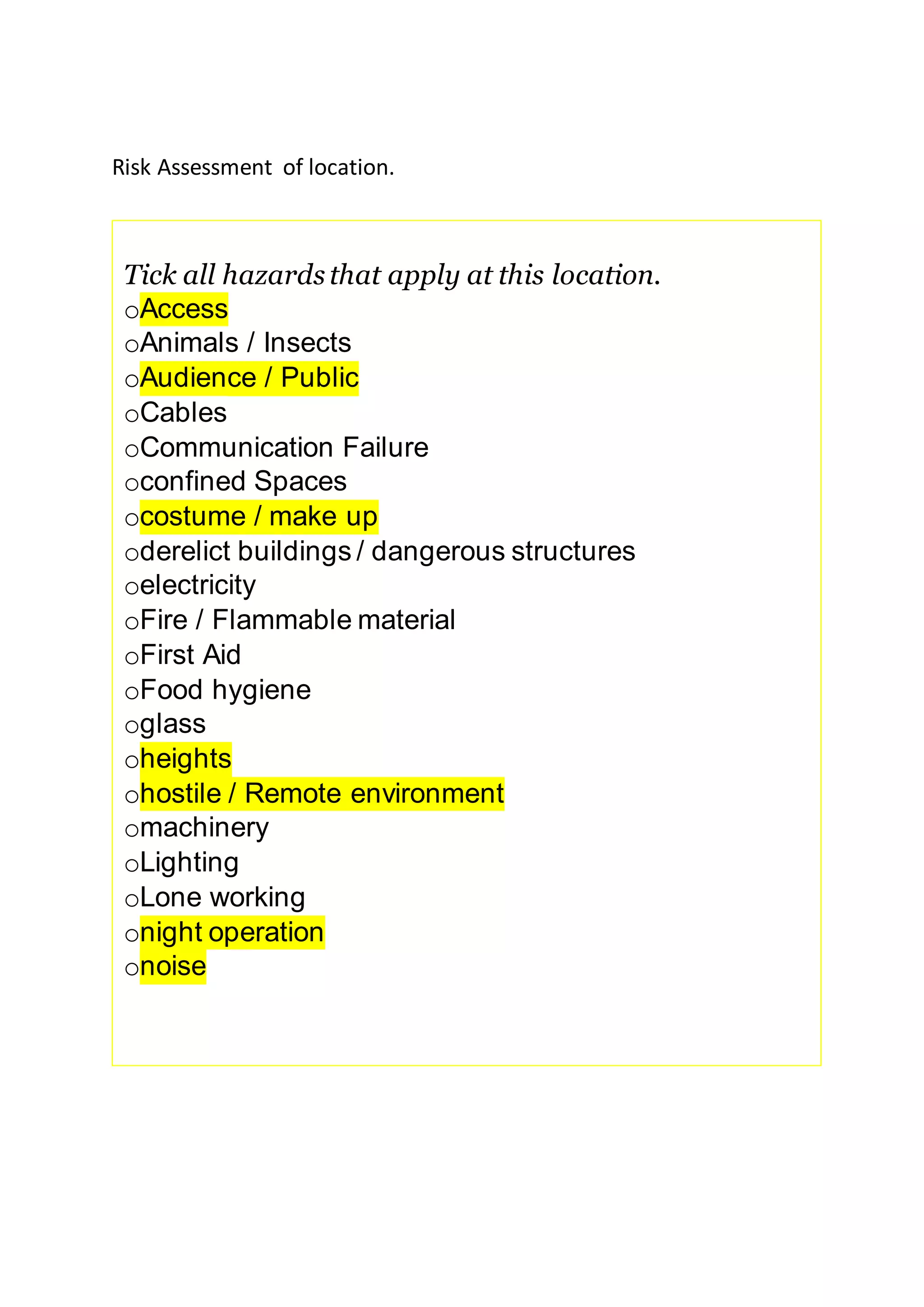 Location recce template | DOCX