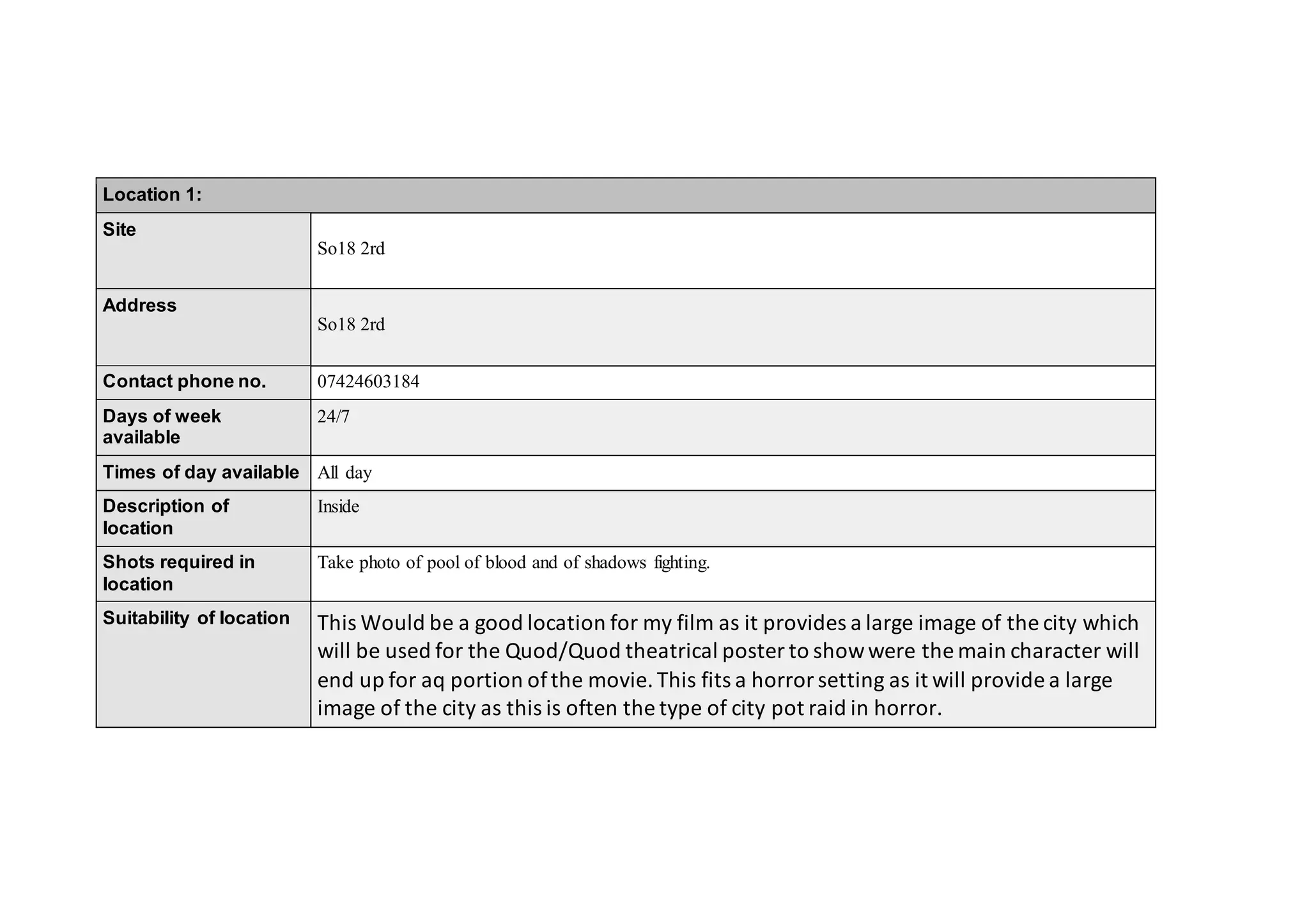 Location recce template4 | DOCX