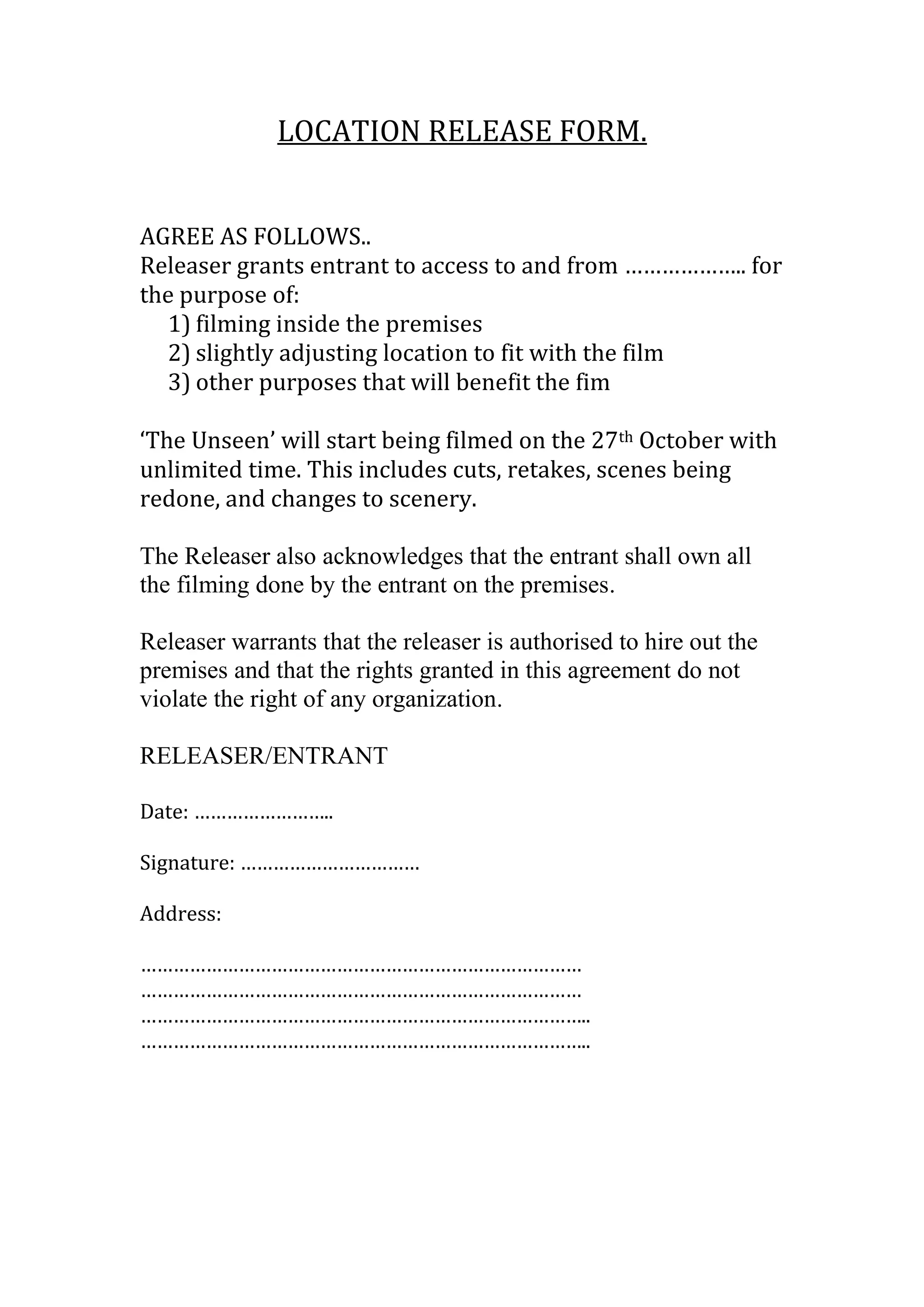 Location release form | DOCX