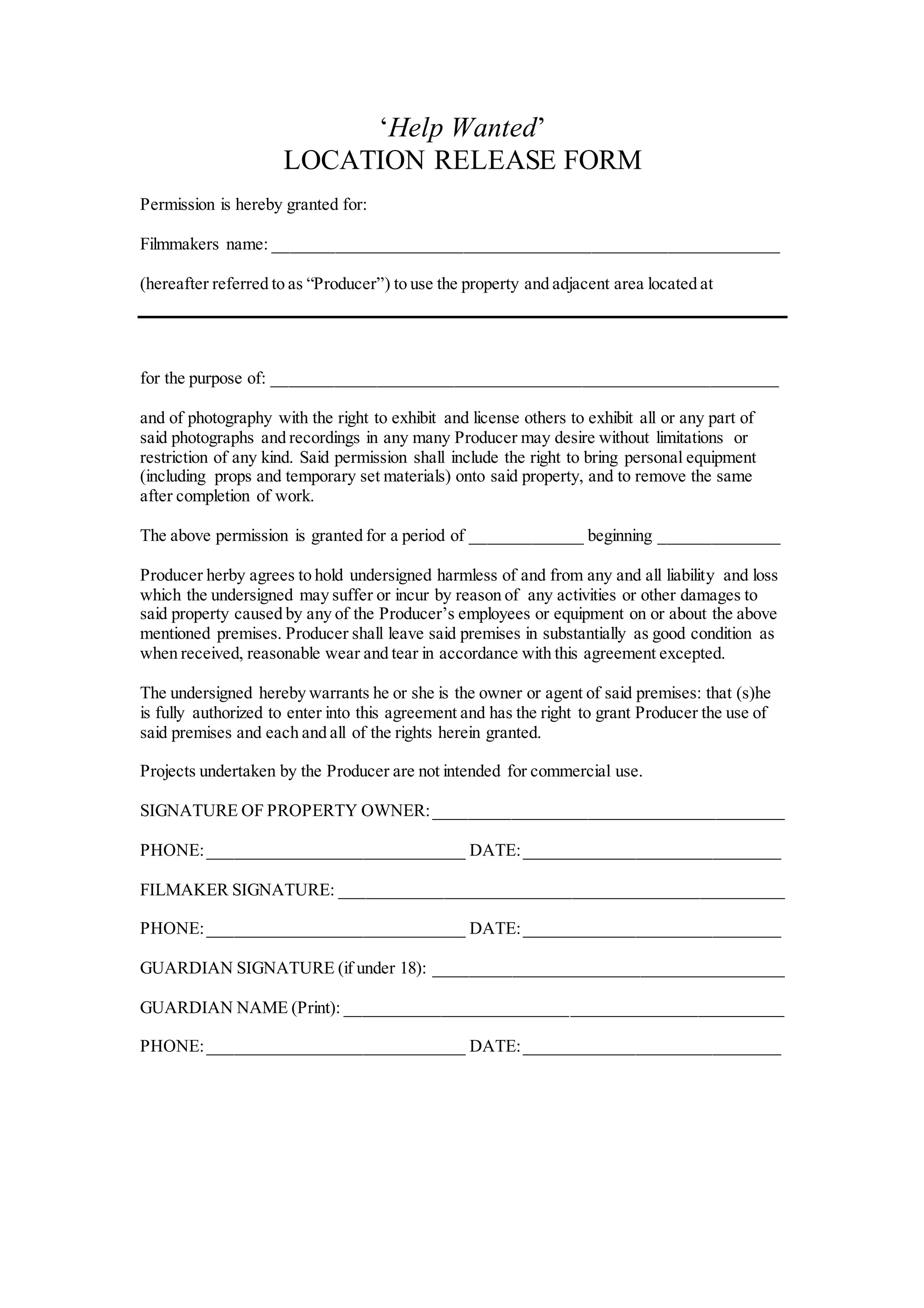 Location Release Form | PDF