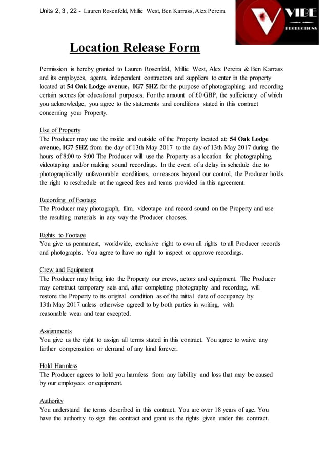 Location Release Forms | DOCX