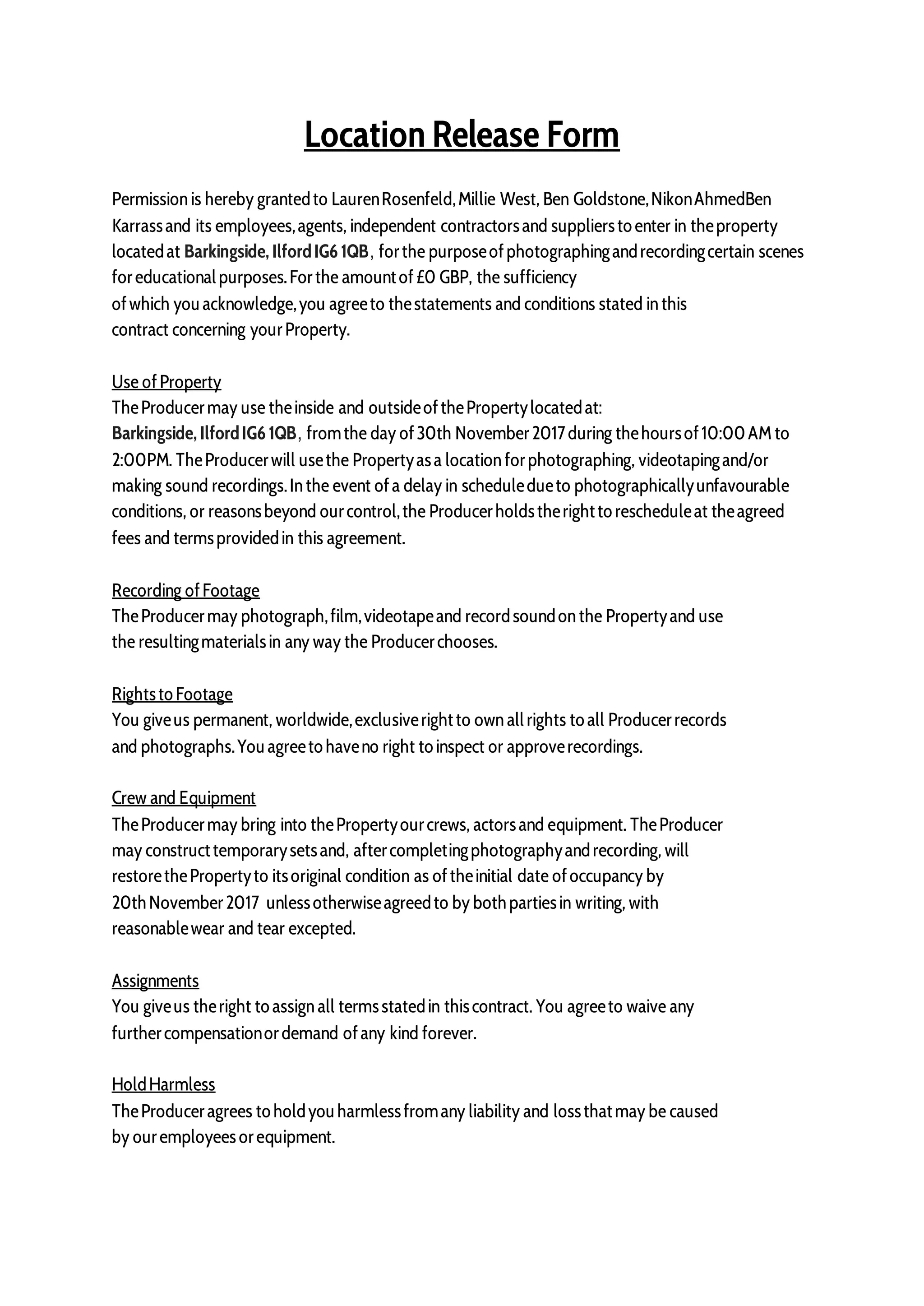 Location release form | DOCX